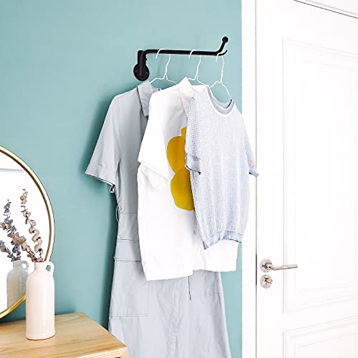 Mkono Wall Mounted Clothes Hanger with Swing Arm Holder Valet Hook Metal Hanging Drying Rack Space Saver for Closet Organizer, Bathroom, Bedroom, Laundry Room 2 Pack, Black