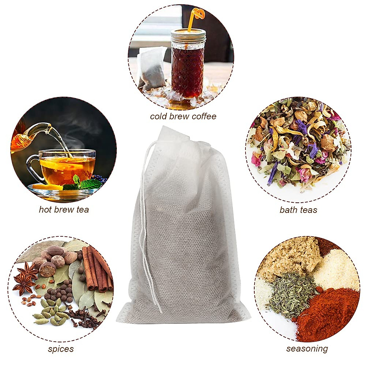 50pcs No Mess Cold Brew Bags, 4x6 inch Disposable Coffee Filter Bag Fine Mesh Brewing Drawstring Pouches for Iced Coffee Hot Tea Herb Spice