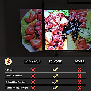 Projector Screen and Stand,TOWOND 120 inch Ambient Light Rejecting Screen Outdoor Indoor,Portable 16:9 4K HD Front Anti-Wrinkle Movie Screen with Carry Bag for Home Theater Backyard Cinema