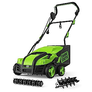 (2023 Upgraded) SWIPESMITH 16” 15 Amp Electric Dethatcher Scarifier, Lawn Dethatcher with 5-Position Depth Adjustment, 14.5 Gal Removable Thatch Collection Bag, Quick-Fold, Keeps Lawn Health