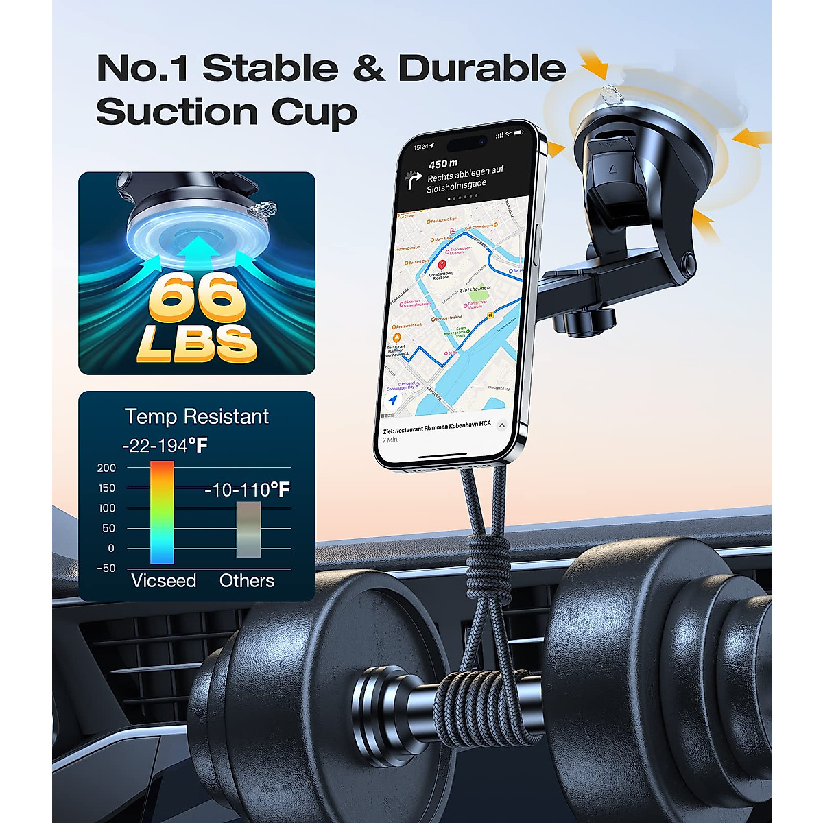VICSEED for MagSafe Car Mount Dash - [8lbs Powerful Magnets][Long Arm Adjustable] Magnetic Phone Holder for Car Phone Mount for Car 3 in 1 Car Phone Holders for iPhone 15/14/13/12 All Phones