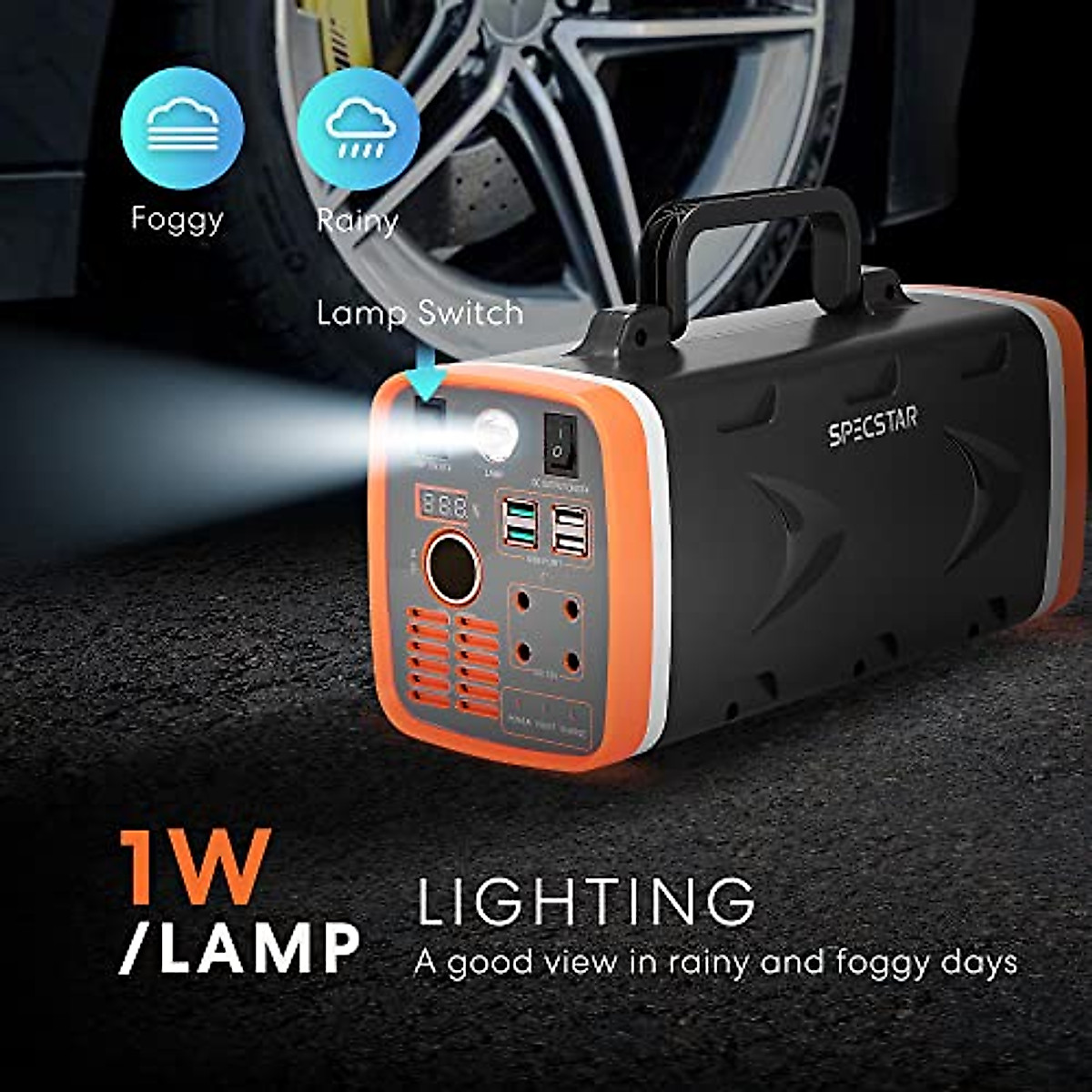 SPECSTAR 500W 78000mAh 288WH Portable Power Station with LED Light, Battery Generator with AC DC USB Outlets and Solar Charging Interface for Emergencies Outdoors, Solar Panel Not Included