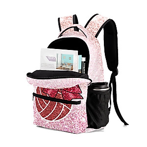 NZOOHY Glitter Volleyball Bow Personalized Kids School Backpack Custom Name for Boys Girls Primary Daypack Bookbag Travel Bag