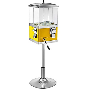 VEVOR Gumball Machine with Stand, Yellow Quarter Candy Dispenser, Rotatable Four Compartments Square Candy Vending Machine, PC & Iron Large Gumball Bank Adjustable Dispenser Wheels for 1" Gumballs
