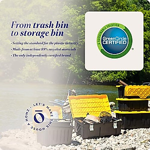 HOMZ Durabilt 15-Gallon Storage Tote with Flip Lid, Heavy-Duty Storage Bin with Snap-on Lid, Black and Yellow, 2 Pack