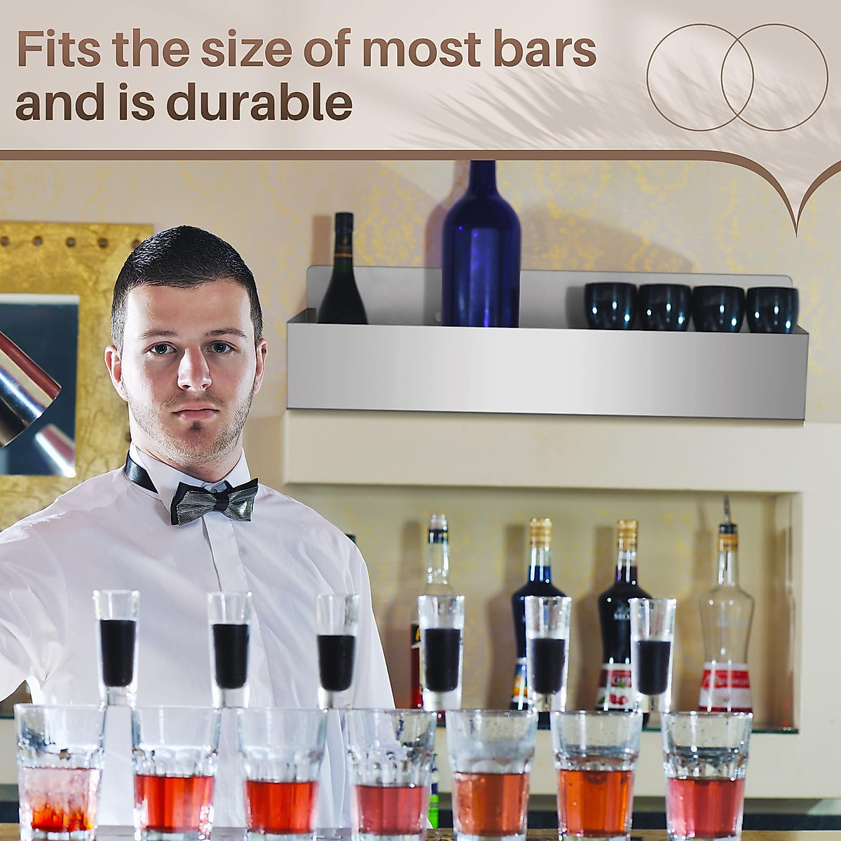 Tanlade 2 Pieces 32 Inch Single Speed Rail Stainless Steel Liquor Bottle Holder Wall Mounted Spray Bottle Rack Drink Rail Shelf for Bars, Silver