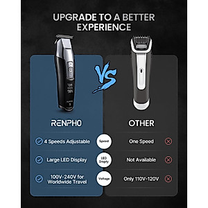 RENPHO Cordless Hair Clippers for Men, Beard Trimmer with LED Display, 4-Speed Hair Trimmer for Men, 0.15mm Professional Barber Clippers, Hair Cutting Kit, 100-240V for Global Travel