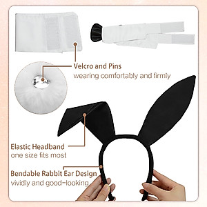 U-Goforst Women Bunny Costume Accessories Set, White and Black Bunny Ears Headband Collar Bow Tie Costume Cuffs Rabbit Tail for Adult Halloween Party
