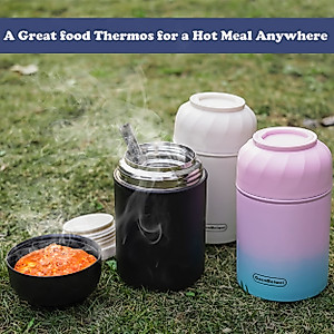 CocoMeiwei Thermo for Hot Food & Drinks, Thermo Lunch Box, 17oz Vacuum Insulated Food Container with Spoon&Drawstring Bag, Soup Thermo for Adults, Black