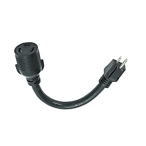 Generator Power Cord Adapter, 3 Prong 15 Amp 125V NEMA 5-15P Male Plug to 30 Amp 125V NEMA L5-30R Locking Female Connector, Black