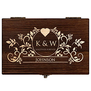 Maverton Whisky Stones Gift Set for Parents - 6 Granite Whiskey Rocks - Stainless Steel Pliers - Elegant Wooden Box with Engraving - for Wedding - for Couples - Classic