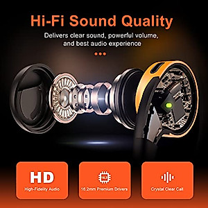 Jzones Open Ear Headphones Wireless Bluetooth 5.3, Open Ear Earbuds with Dual 16.2mm Dynamic Drivers 60 Hours Playtime Waterproof Sport Earbuds for Android iPhone TV