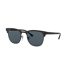 Ray-Ban RB3716 Clubmaster Metal Square Sunglasses, Matte Black On Black/Blue, 51 mm