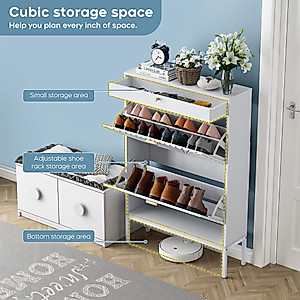 Brafab Shoe Storage Cabinet with 2 Flip Drawers&1 Small Drawer, Slim Entryway Shoe Organizer with Sun Pattern Doors for Leather Shoes,Pure White