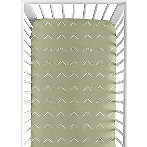 Sweet Jojo Designs Sage Green Boho Arrow Boy or Girl Fitted Crib Sheet Baby or Toddler Bed Nursery - White Bohemian Tribal Southwest Chevron Geometric Herringbone Woodland Gender Neutral