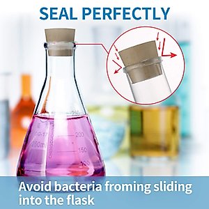Young4us Glass Erlenmeyer Flask Set, (250 ml, 150 ml & 50 ml) Graduated Borosilicate Glass Erlenmeyer Flasks with Rubber Stoppers & Accurate Scales for Lab, Experiment, Chemistry, Science Studies etc