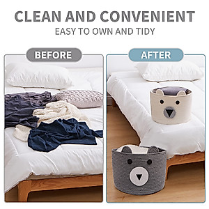 MELLBAY Cotton Rope Storage Basket, Cute Bear Toy Basket with Handles, Nursery Storage, Baby Laundry Basket, Clothes, Towels, Animal Baskets as Gift for Kids, christmas baskets, White, 16”(D) x 14”(H)