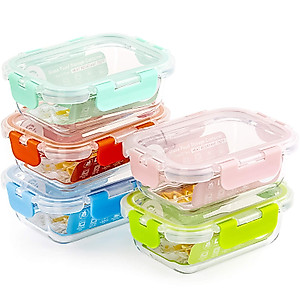 C CREST [5-Pack] Glass Lunch Box, Meal Prep Glass Containers with Lids, Glass Food Storage Containers, 34 OZ