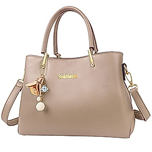 Satchel Purses and Handbags for Women, 3 Compartment Hand Bags with Charms, Pu Leather Ladies pocketbooks for women, Khaki