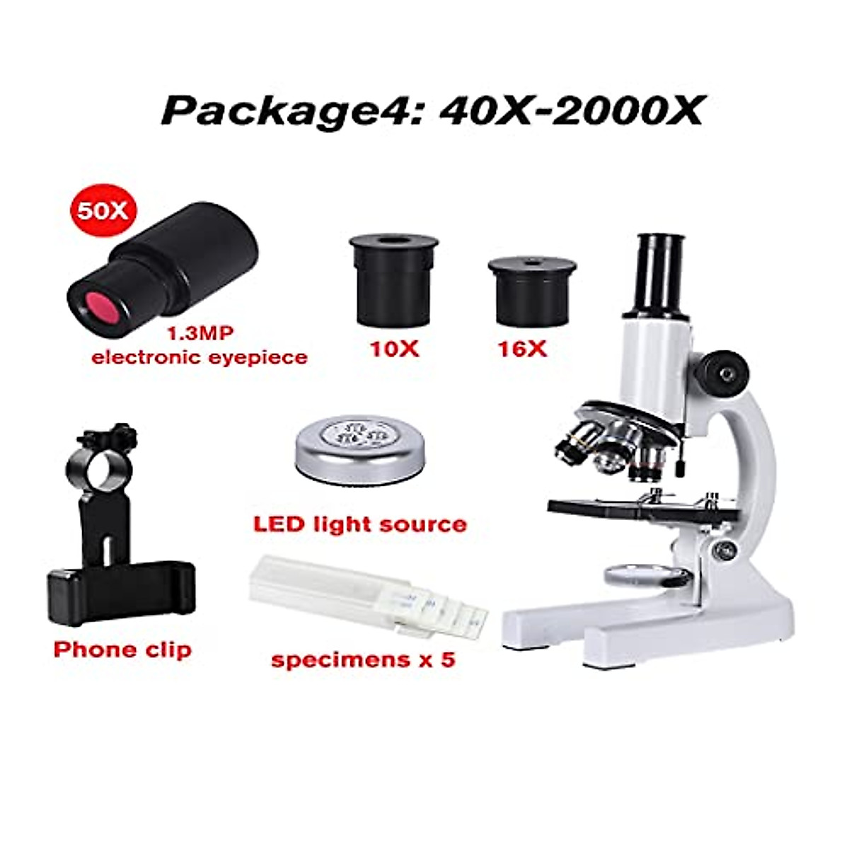 CZDYUF 640X 1280X 2000X Biological Microscope Monocular Student Education LED Light Phone Holder Electronic Eyepiece (Color : OneColor, Size : Package4)