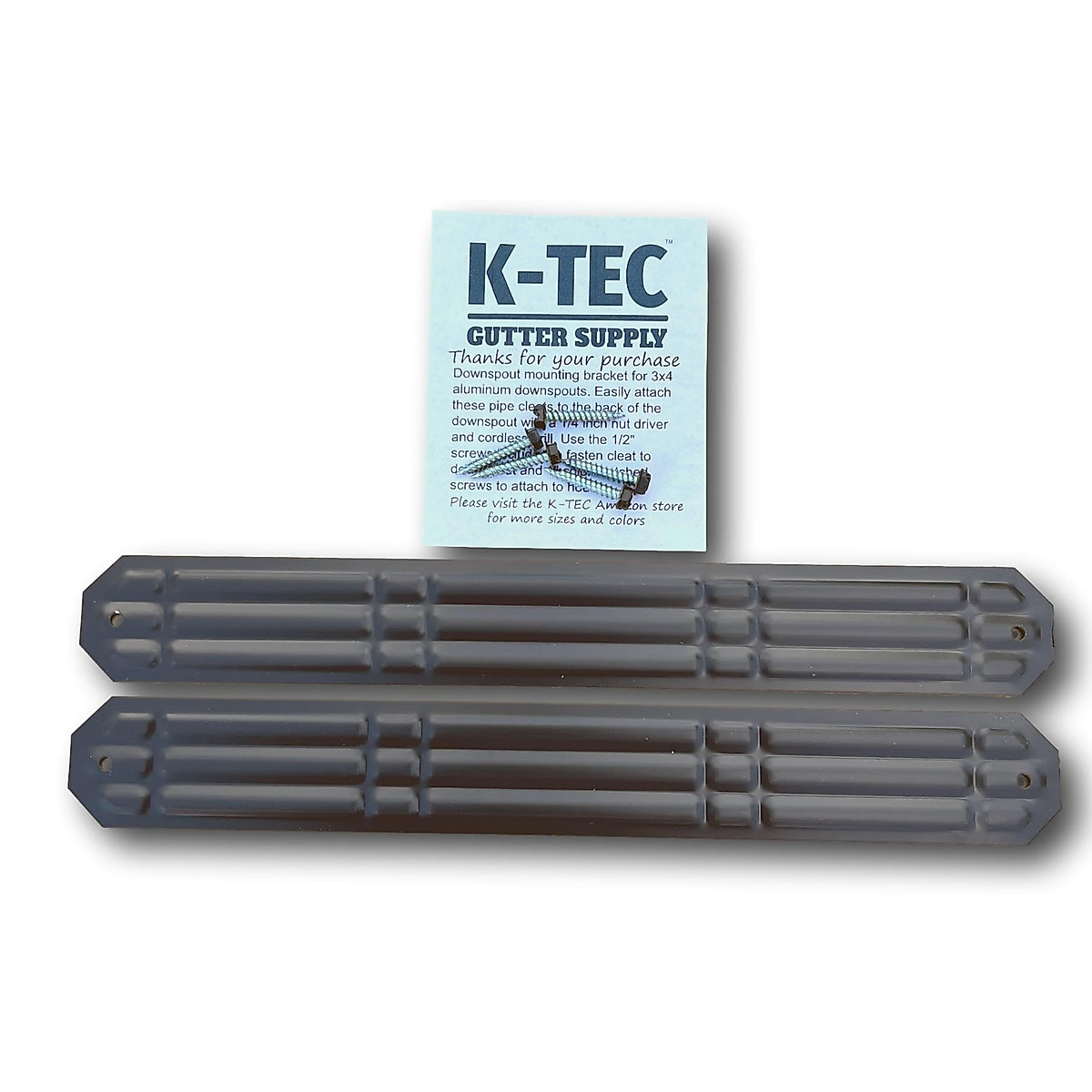K-TEC Downspout Strap for 3 inch x 4 inch Aluminum Rain Gutter - Leader Pipe Adapter with Color Matched Screws. Musket Brown Set of 2 for 1 Downspout.
