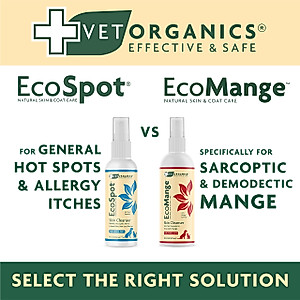 Vet Organics Hot Spot Spray for Dogs and Cats – EcoSpot 4 Oz. Natural Skin Soother Solution for Cat and Dog Allergy Support, Itch Relief, Rashes, and Raw Skin – Cat and Dog Health Supplies