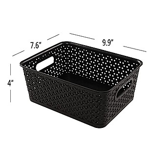 Dehouse Woven Plastic Storage Basket, 6 Packs, Black