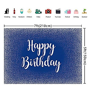 Royal Blue Happy Birthday Backdrop Adults Mans Boys Bday Party Banner Silver Glitter Spots Photography Background Table Wall Decorations Photo Shoot Booth Studio Props