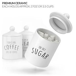 Barnyard Designs Canister Sets for Kitchen Counter, Ceramic Canister Set, Decorative Kitchen Canisters, Coffee Tea Sugar Container Set, Rustic Farmhouse Canisters Ceramic Jar, White, Set of 3