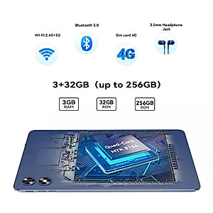 UMIDIGI G3 Tab Android 13 Tablet 2024 with Sim Card Slot, 3GB+32GB 256GB Expand, 2.4/5GHz WiFi, 10.1 inch Tablet with 4* A53-Cortex of 2.0 GHz, 6000mAh, BT, 1280 * 800 Touch Screen, Al Face Unlock