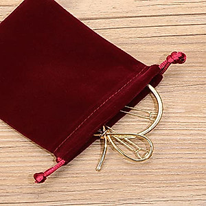 Mini Skater 25pcs Velvet Jewelry Pouches 3.94" x 3.54" Display Packaging Bags Gift Bags with Drawstrings Cloth Storage bags for Wedding Favors Christmas Favors Candy Bags (Red Wine)