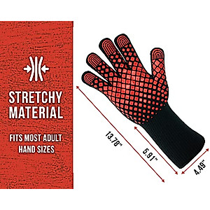 BBQ Gloves - 1472 Degree F Heat Resistant Grilling Gloves - Non-Slip Silicone Grip Design - Grill Gloves for Outdoor Grill, Barbecue, Oven, Cooking, Kitchen and Baking (Red)