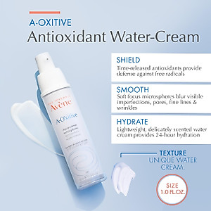 Avene A-Oxitive Antioxidant Water Cream, Vitamin C & E, Hyaluronic Acid, Free Radical Protection, 1 Oz