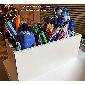 Coideal Wood Remote Control Holder - Wooden Pen Pencil Desktop Organizer with Hollow Design for Office School (3 compartments)