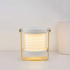 4-in-1 Foldable Table Lamp,USB Retractable LED Light,Wooden Handle Portable Lantern Light and Flashlight,Touch Control Dimmable 3 Level Brightness Night Light for Reading, Outdoor Camping (White)