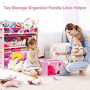 Jomifin Kids Toy Organizer for Boys Girls, 6 Storage Bins Large Storage Capacity Best Toy Storage Solution for Playroom, Nursery (Green) (Pink)