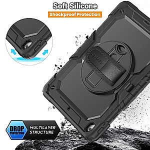 SEYMAC Case for iPad 9th/8th/7th Generation Case 10.2" 2021-2019, Full-Body Shockproof Heavy Duty Protective Case with Screen Protector, 360° Rotating Stand/Handle/Shoulder Strap for iPad 10.2, Black