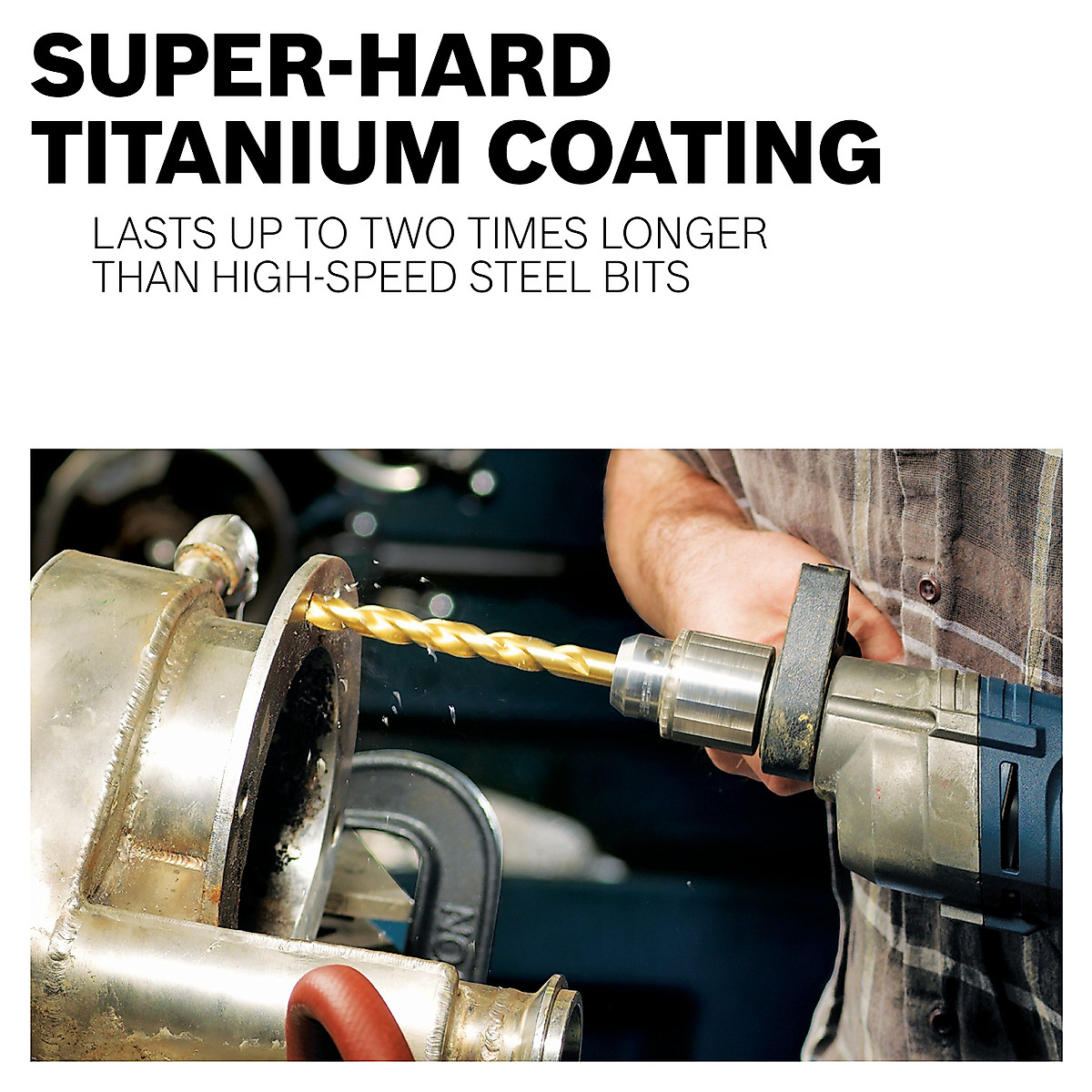 BOSCH TI2145 1-Piece 9/32 In. x 4-1/4 In. Titanium Nitride Coated Metal Drill Bit with Straight Shank for Applications in Heavy-Gauge Carbon Steels, Light Gauge Metal, Hardwood