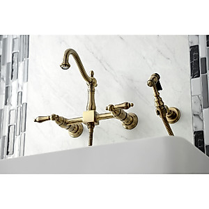 Kingston Brass KS1263ALBS Heritage Bridge Kitchen Faucet, Antique Brass