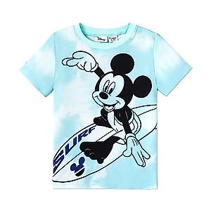 Disney Mickey and Friends Kids Boys Girls Solid Character Print Short-Sleeve Cotton Tees T-Shirts Tops 2PCS Blue&Yellow 9-10Years