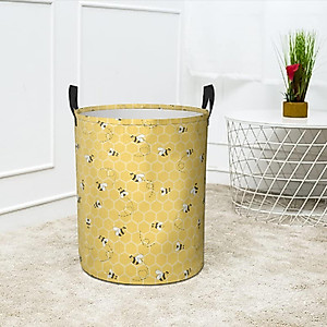 Yellow Bees On The Honey Honeycombs Laundry Basket with Handle 45L Laundry Hamper Collapsible Toys Storage Basket Toys Room Storage Basket