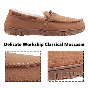 VLLy Slippers for Men Outdoor House Moccasins with Non-Slip Rubber Sole and Memory Foam Comfortable Insole Easy Wear Style Brown Size 11 US