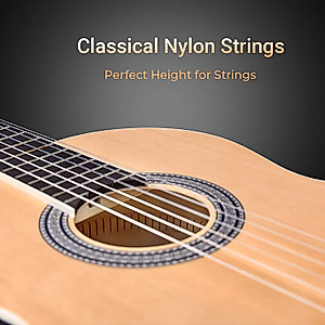 ADM Full Size Classical Nylon Strings Acoustic Guitar 39 Inch Classic Guitarra Starter Bundle for Adult with Free Lessons, Gig Bag, Tuner, Footstool, Kids Student Beginner Kits, Nature