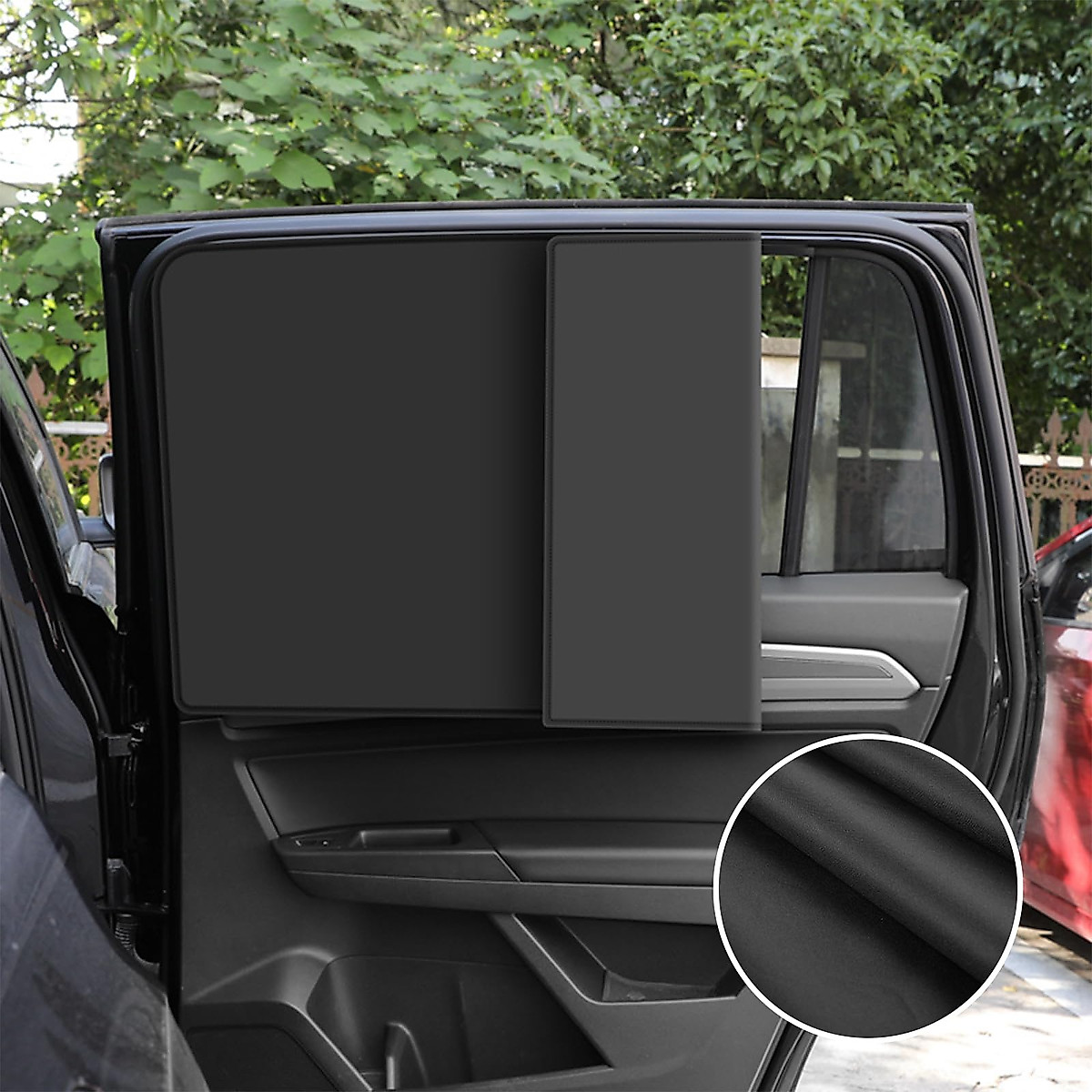 NGHEY 4 PCS Opaque Car Window Sunshade, Black Glue/Silver Titanium Cloth Full Blackout Sunshade, Heat Insulation and Sunscreen Window Curtain, Suitable for Most Models (Black)