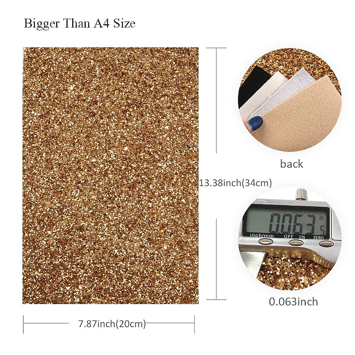 David accessories Chunky Glitter Faux Leather Sheets Metallic Grain Texture Pattern Fabric Crafts 5Pcs 7.7" x 12.9" (20 cm x 33 cm) for DIY Bows Clips Making Materials (Gold Series)