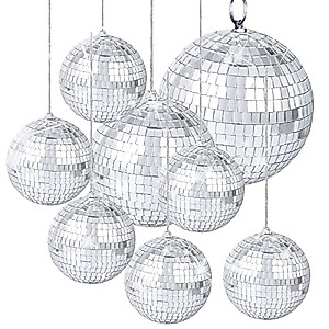 8 Pieces Mirror Disco Ball Glass Mirror Reflective Silver Ball Decorations Hanging Disco for Disco Theme Party Decorations Disco Stage Club School Home Decor