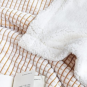LOMAO Sherpa Blanket Throw Blanket Soft Warm Fleece Blanket Thick Blanket with Grid Pattern for Couch Sofa Bed Chair Home Decor (Mustard Yellow, 51"x63")