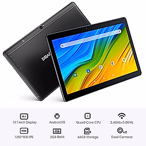 Dragon Touch Notepad K10 Tablet with 64GB Storage, Android 10 inch Tablet, Quad Core Processor, Micro HDMI, IPS HD Display, GPS, 1.3Ghz WiFi