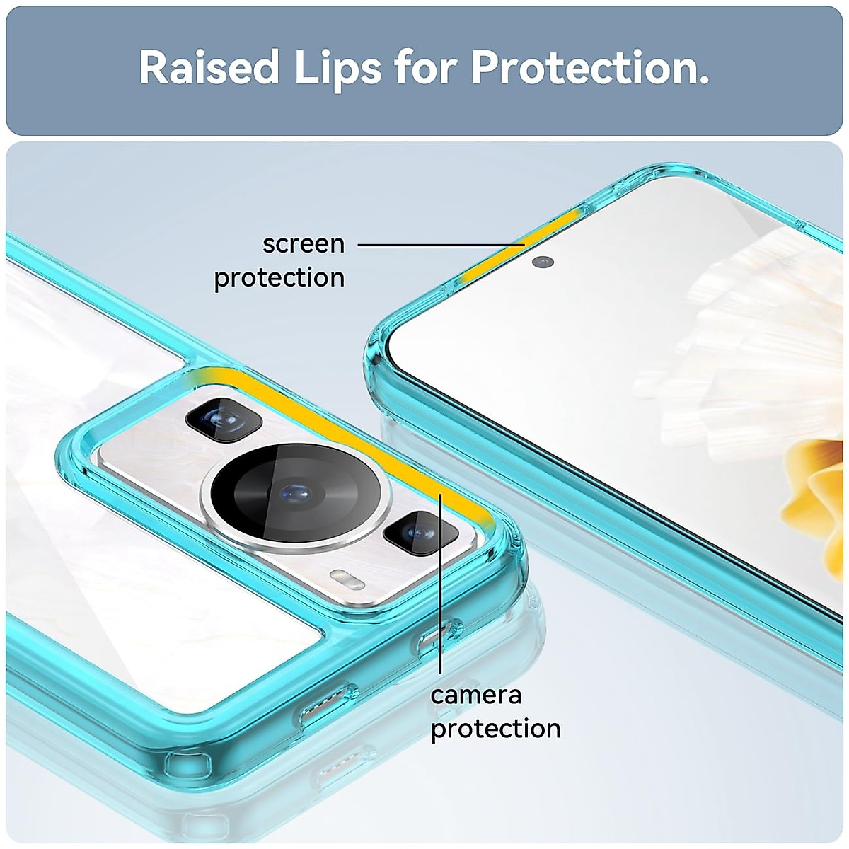 DFTCVBN Phone Case for Huawei P60 Case, P60 Pro MNA-LX9 LNA-LX9 Case with HD Screen Protector, Soft Bumper with Clear Crystal PC Hard Back Shockproof Cover Cases for Huawei P60 Pro Clear Blue
