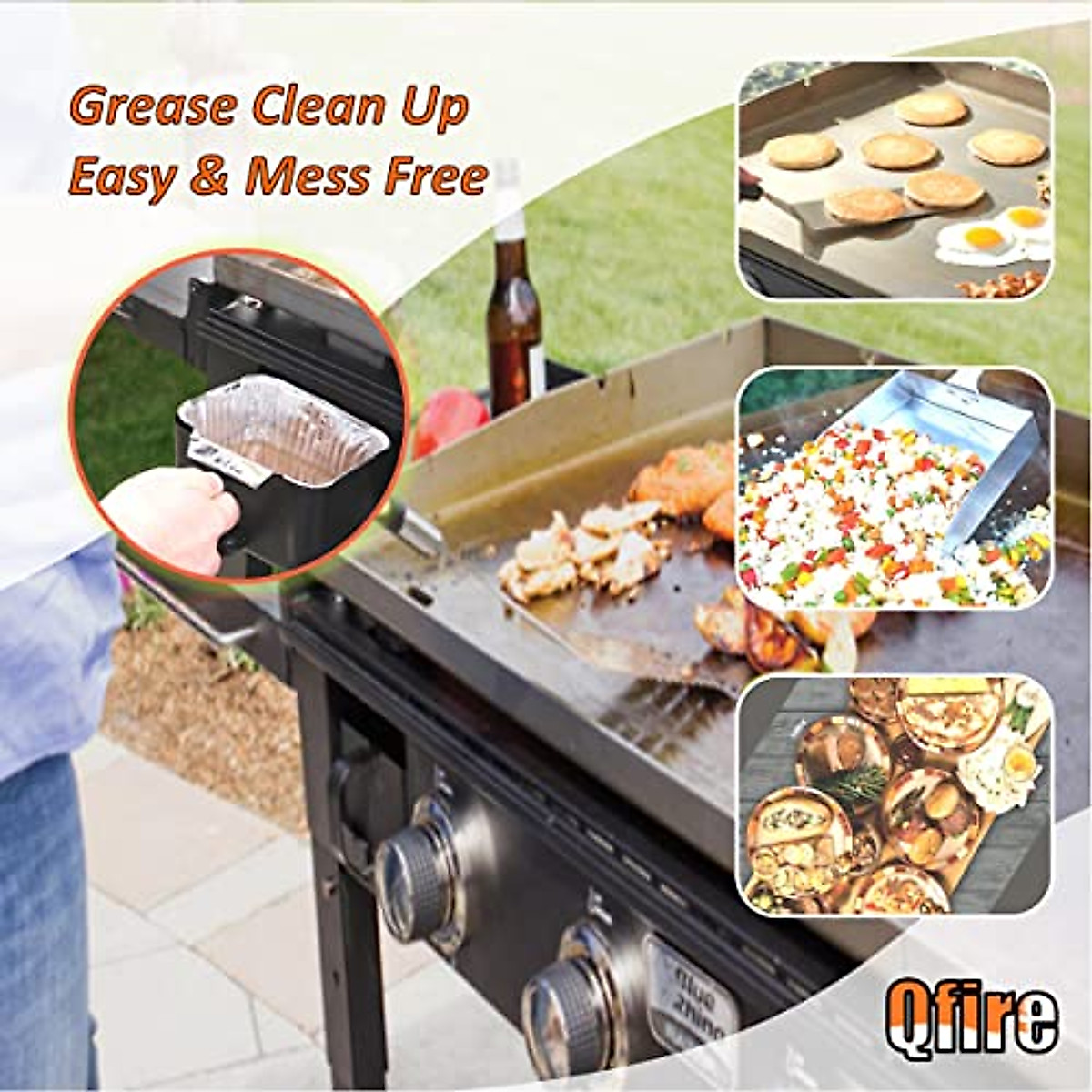 Qfire Grease Drip Cup Liner Compatible with Razor Griddle GGC1643M/GGC1643L 4 Burner Propane Gas Griddle,Also for Pit Boss 2B/3B/4B Ultimate Griddle Grease Pan Liners Accessories,24 Pack (Big Size)